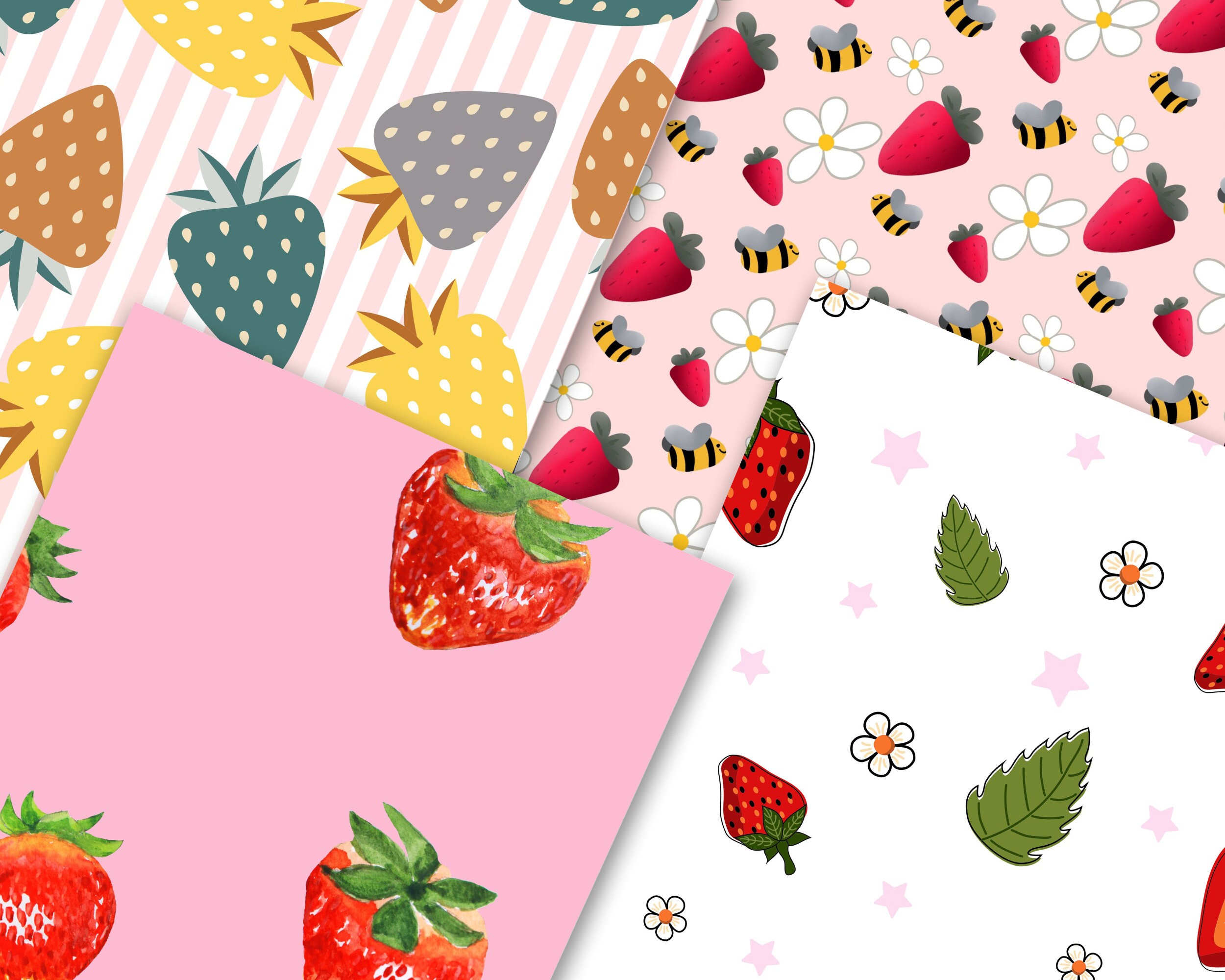 20 Strawberry Themed Digital Papers, Seamless Commercial Use Instant ...
