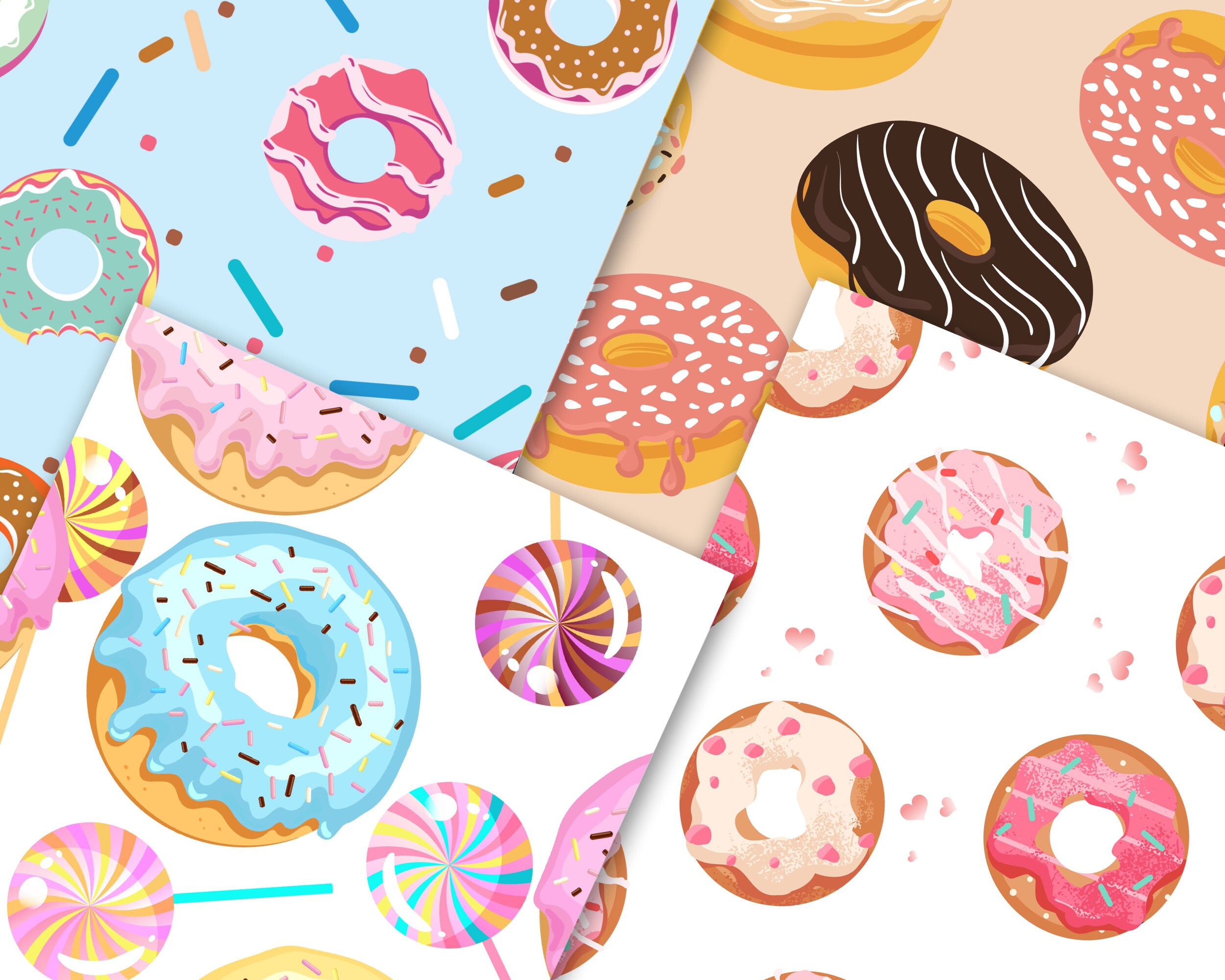 Seamless Donuts Digital Paper Pack, Doughnuts Clipart, Donut Background ...