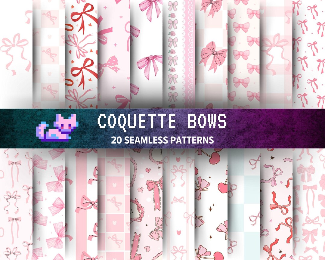 Pink Bow Coquette Digital Paper: Seamless Patterns (digital Download ...
