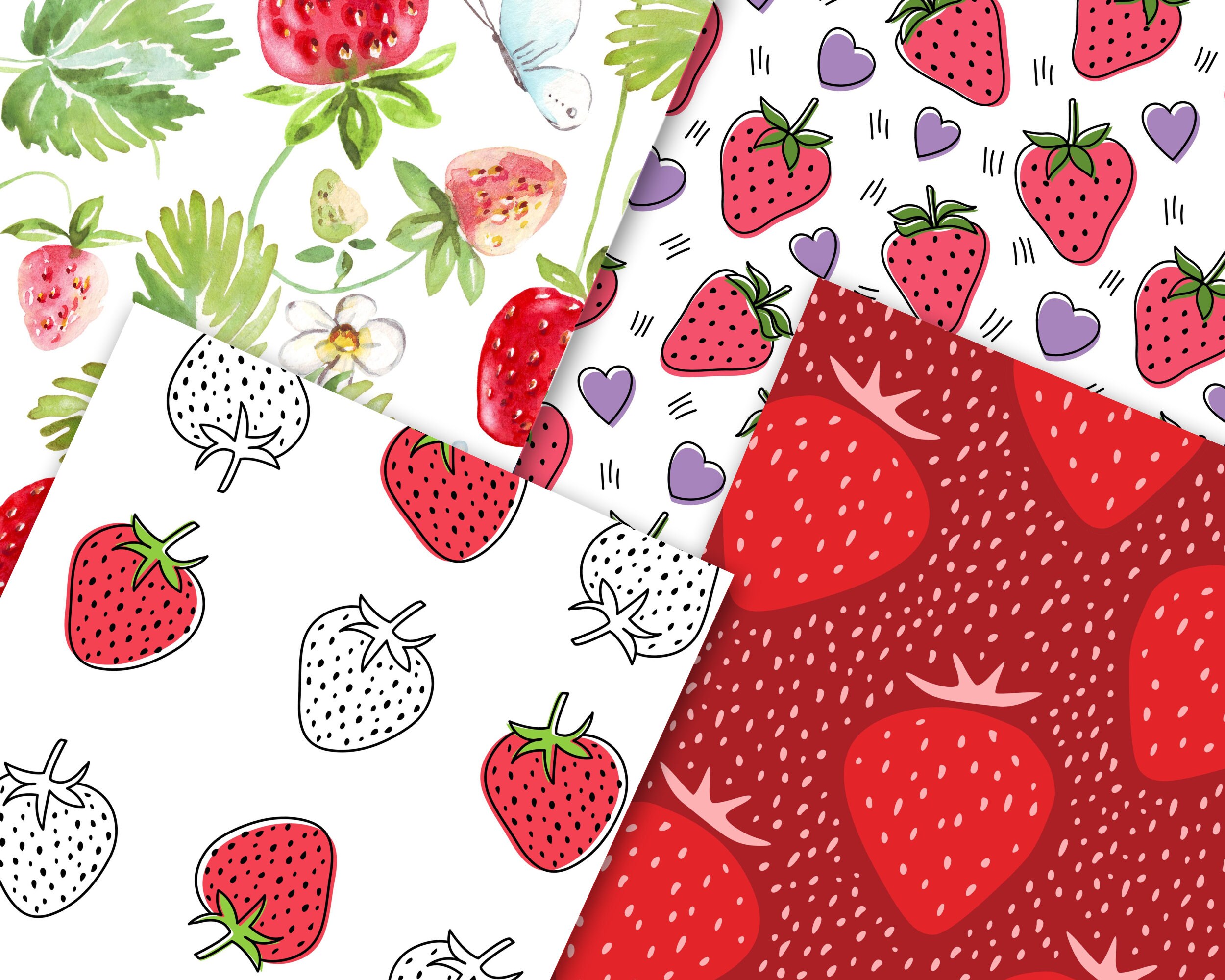 20 Strawberry Themed Digital Papers, Seamless Commercial Use Instant ...