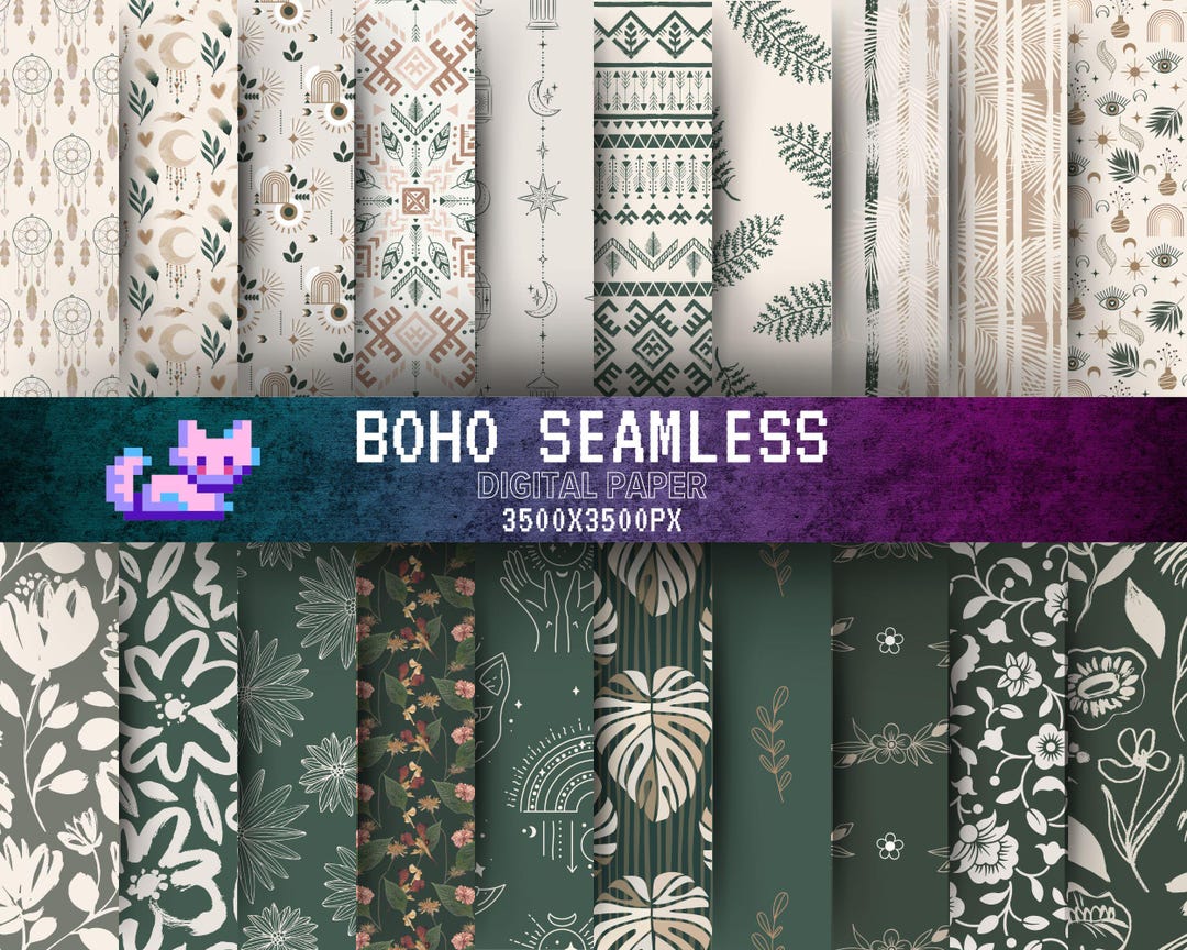 Boho Seamless Pattern: Bohemian Digital Paper Pack (3500x3500px) - Etsy
