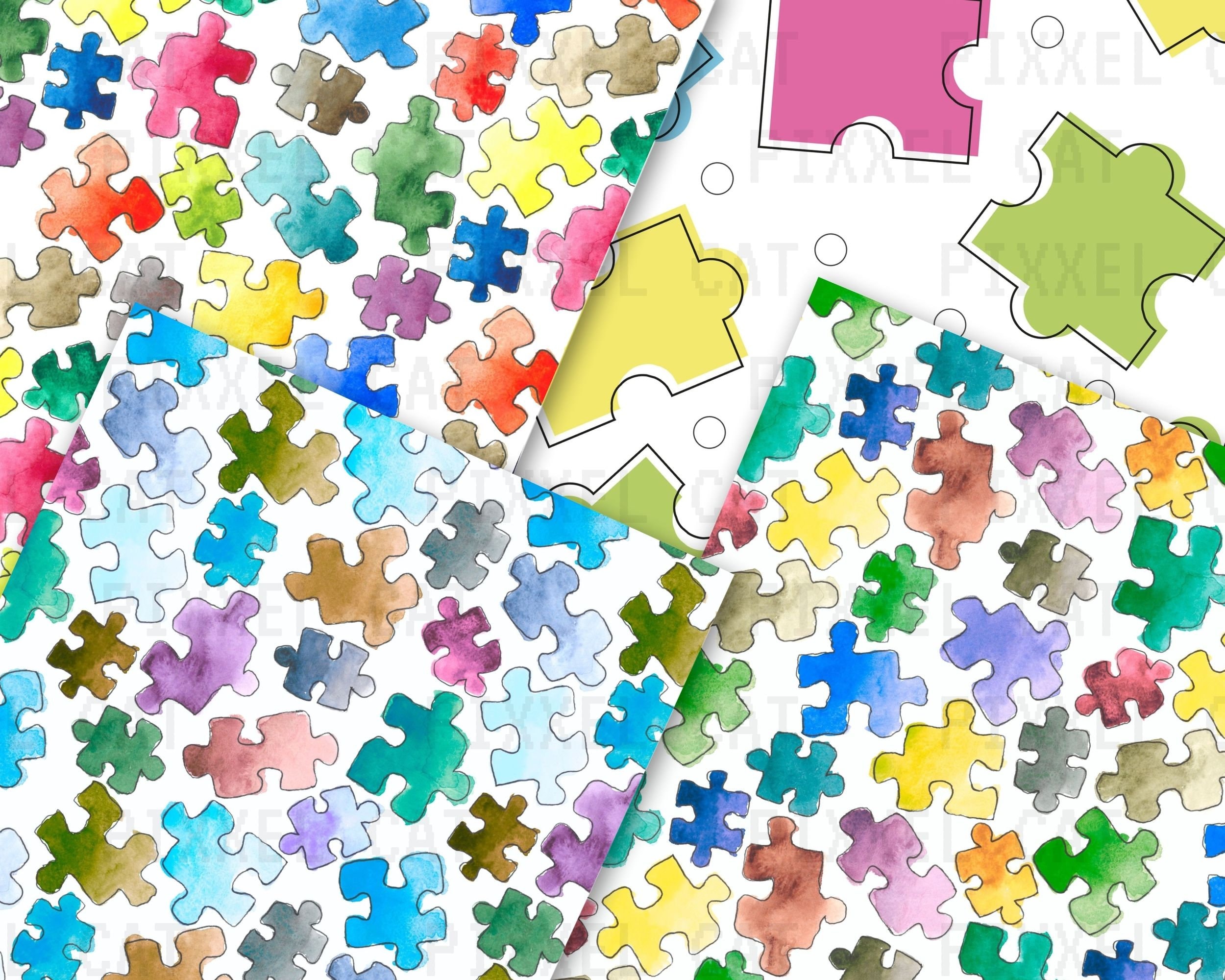 Jigsaw Puzzles Digital Paper, Seamless Pattern, Colorful Rainbow ...