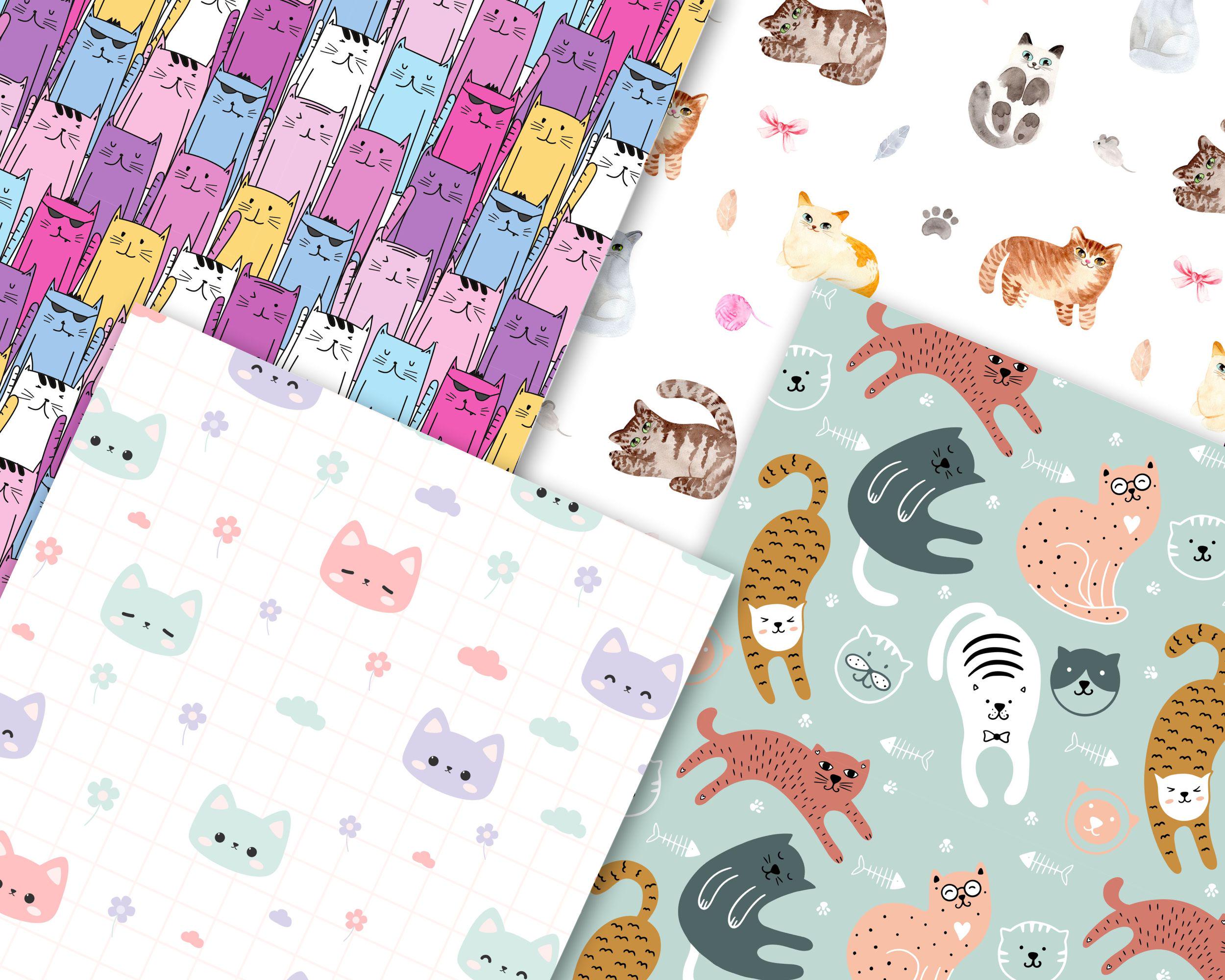 Funny Cats Digital Paper Pack: Kitten Scrapbook Patterns (instant ...
