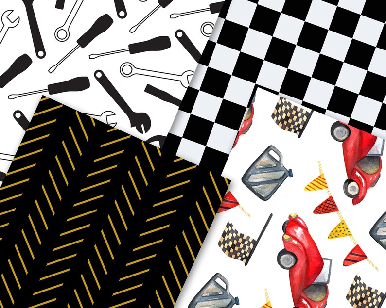 Retro Race Car Digital Paper Pack: Vintage Seamless Patterns (instant ...