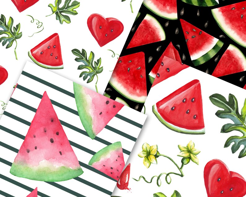20 Watermelon Digital Paper. Summer Scrapbooking Paper. Seamless ...