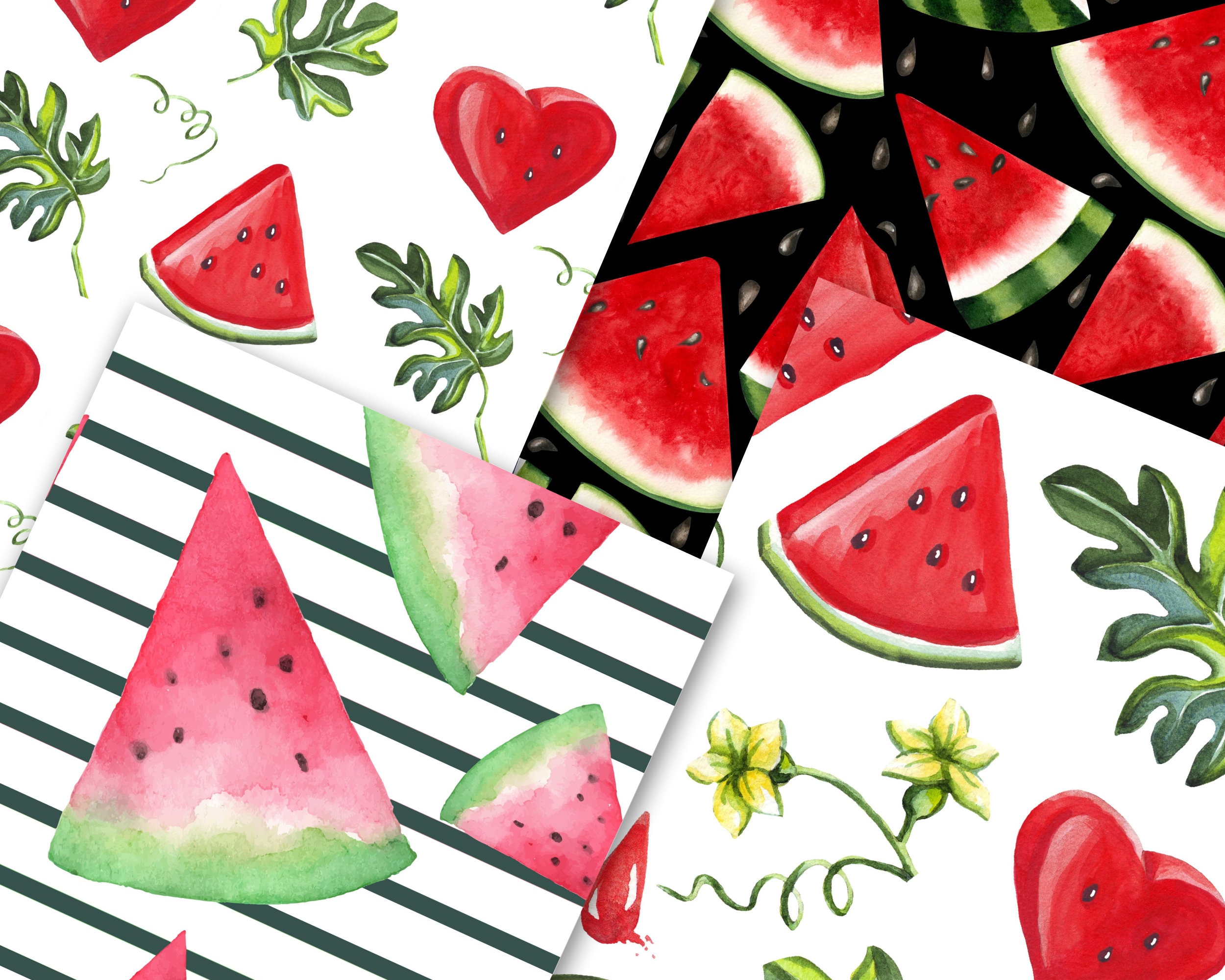 20 Watermelon Digital Paper. Summer Scrapbooking Paper. Seamless ...