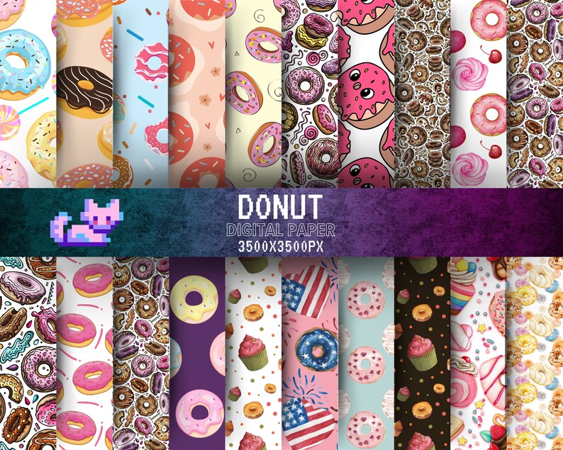 Seamless Donuts Digital Paper Pack, Doughnuts Clipart, Donut Background ...