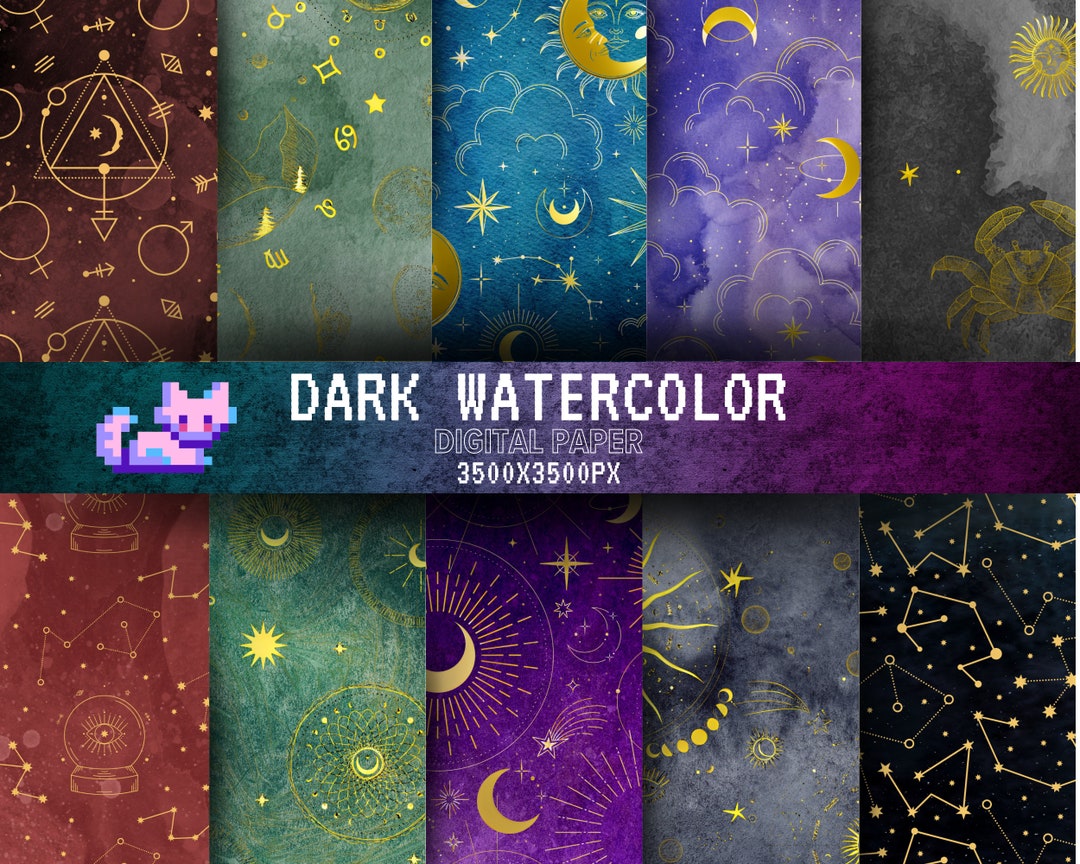 Vintage Scrapbook Digital Paper - Dark, Seamless Patterns With Night ...