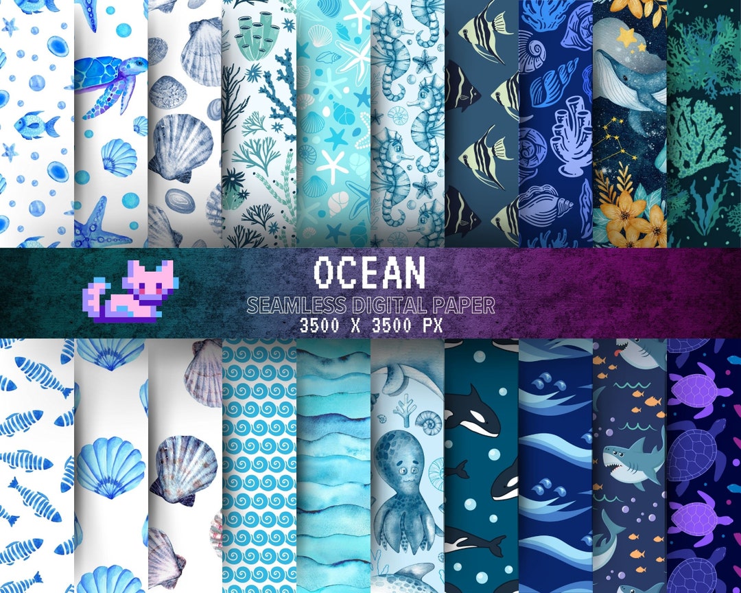 Ocean Watercolor Ocean Digital Paper Ocean Printable Paper Colorful ...