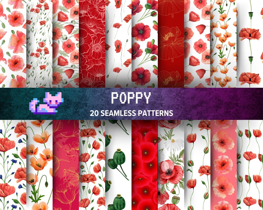 Red Poppies Watercolor Digital Paper: Seamless Floral Patterns (digital ...