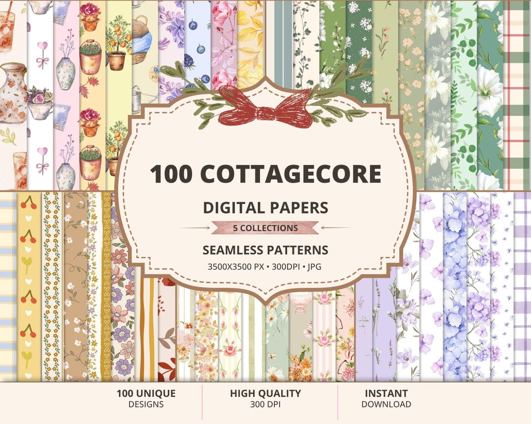 Neutral Cottagecore Digital Paper Pack, Soft Floral Patterns, Vintage ...