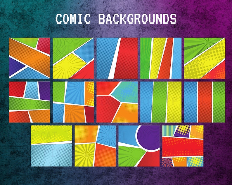 Superhero Comic Book Digital Paper Pack, 6 Seamless Patterns & 14 Pop ...