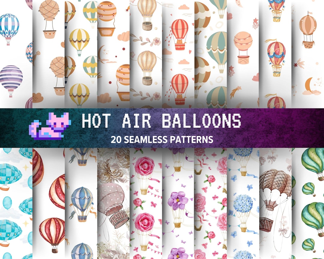 Hot Air Balloon Digital Paper, Seamless Watercolor Patterns Nursery ...