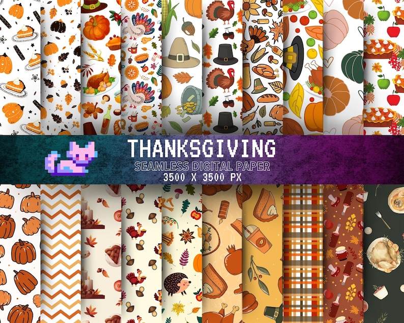 Thanksgiving Seamless Digital Paper: Fall Harvest Patterns (commercial ...