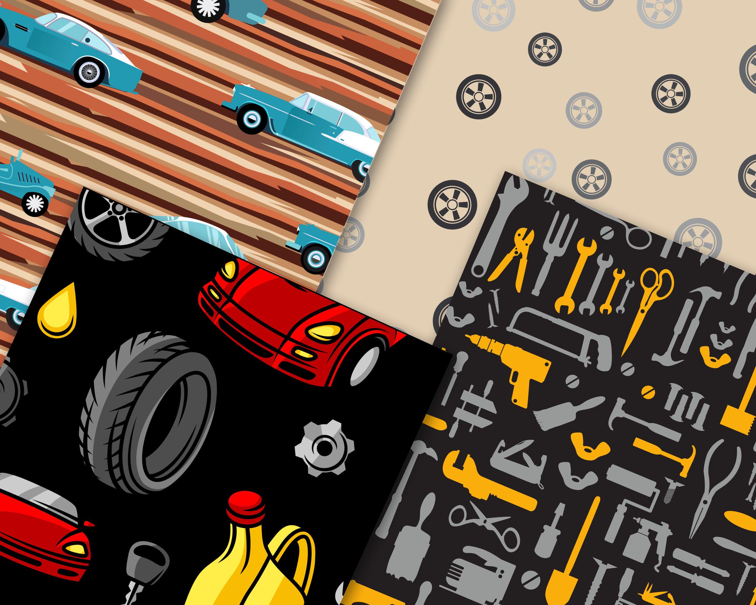 Retro Race Car Digital Paper Pack: Vintage Seamless Patterns (instant ...