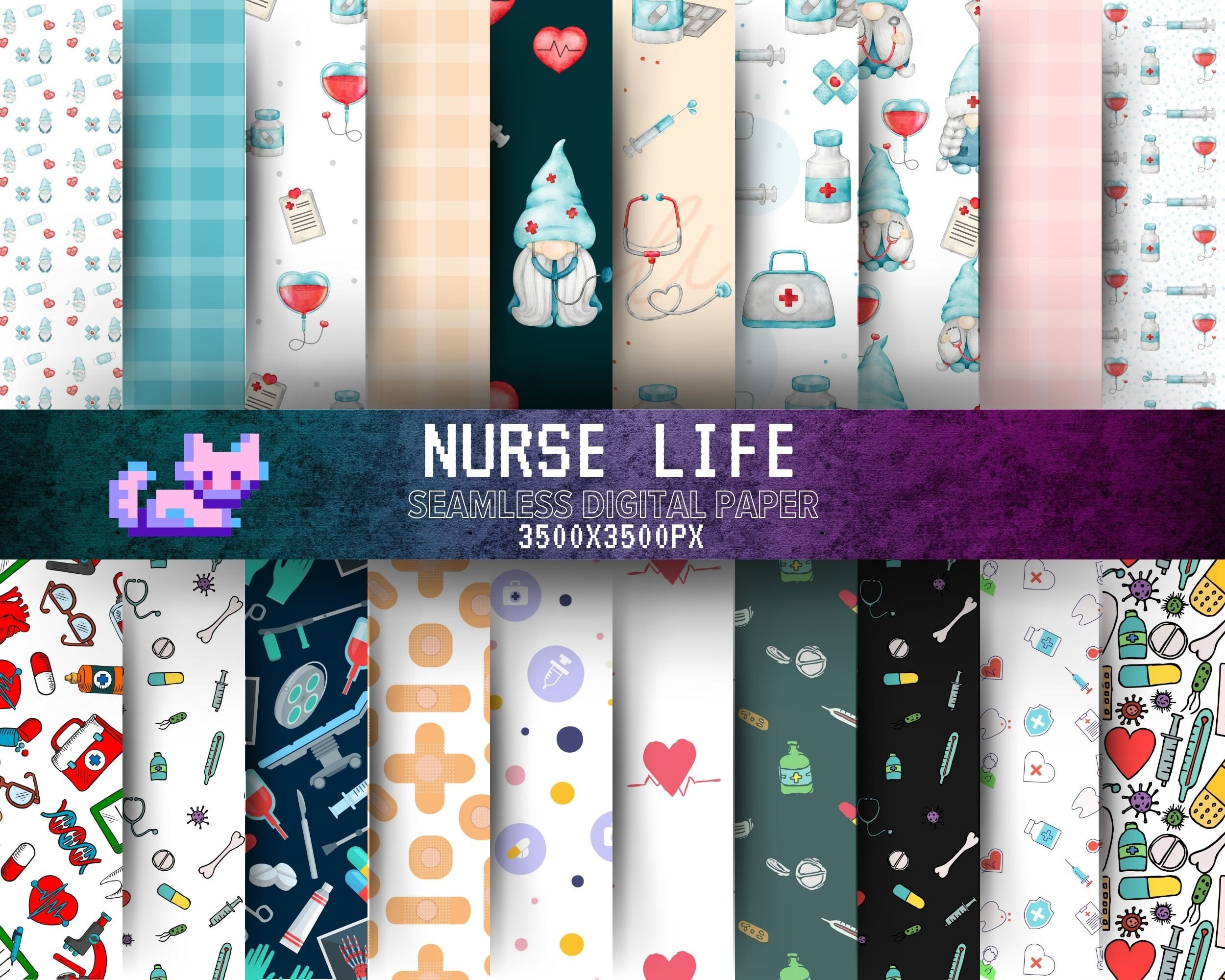 Nurse Digital Paper: Seamless Medical Pattern Backgrounds (instant ...