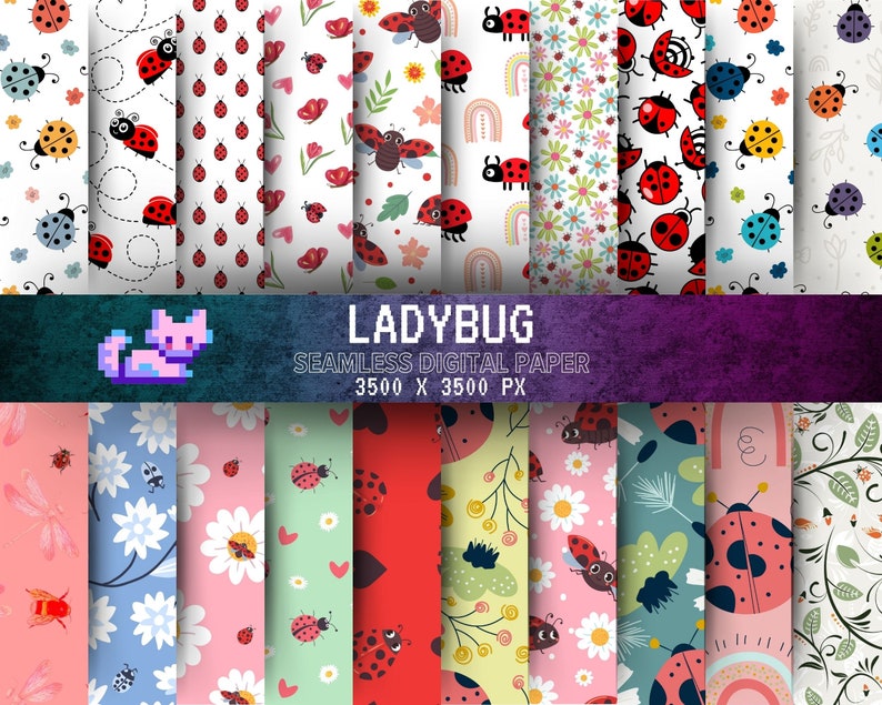 Ladybug Digital Paper. 20 Seamless Patterns for Backgrounds & Design ...