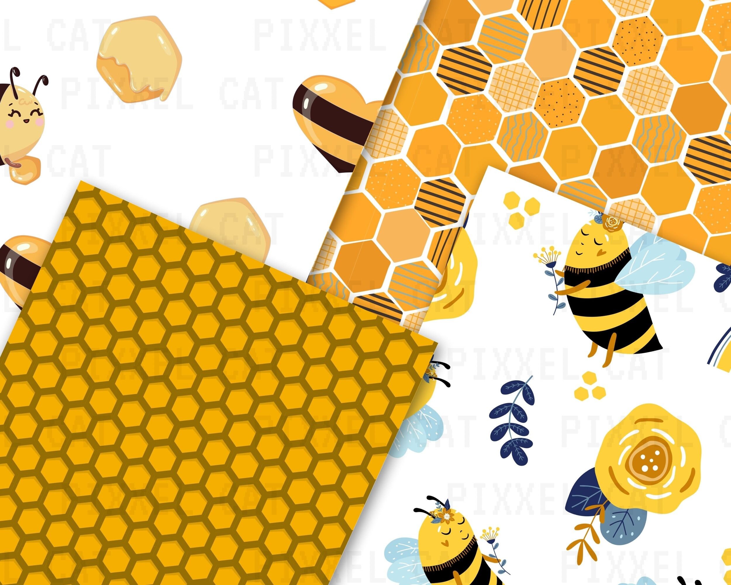 Bee Digital Paper, Honey Bee Digital Paper Set, Honeycomb Pattern Paper ...