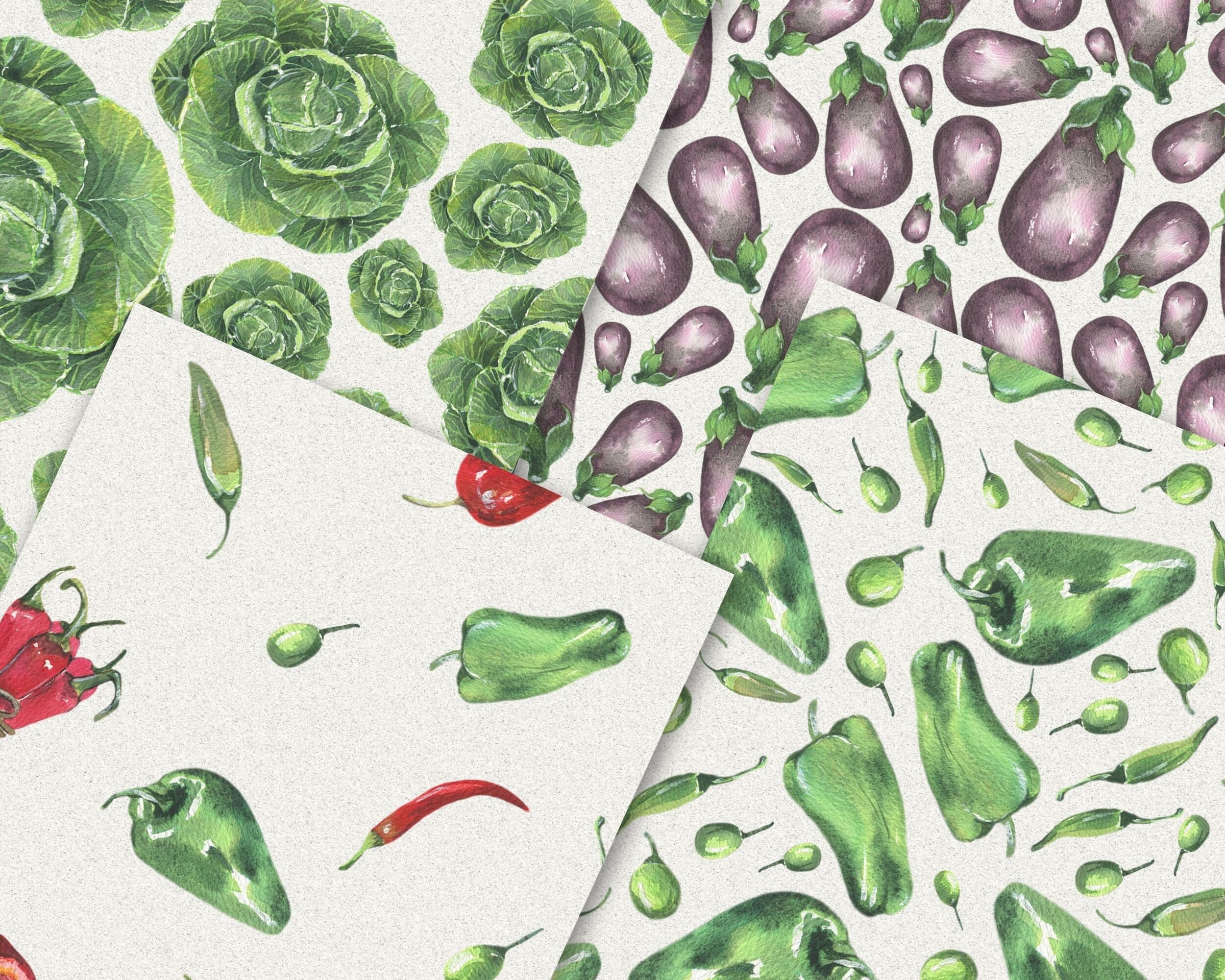 Vegetable Digital Paper Pack With Watercolor Vegetables & Herbs ...