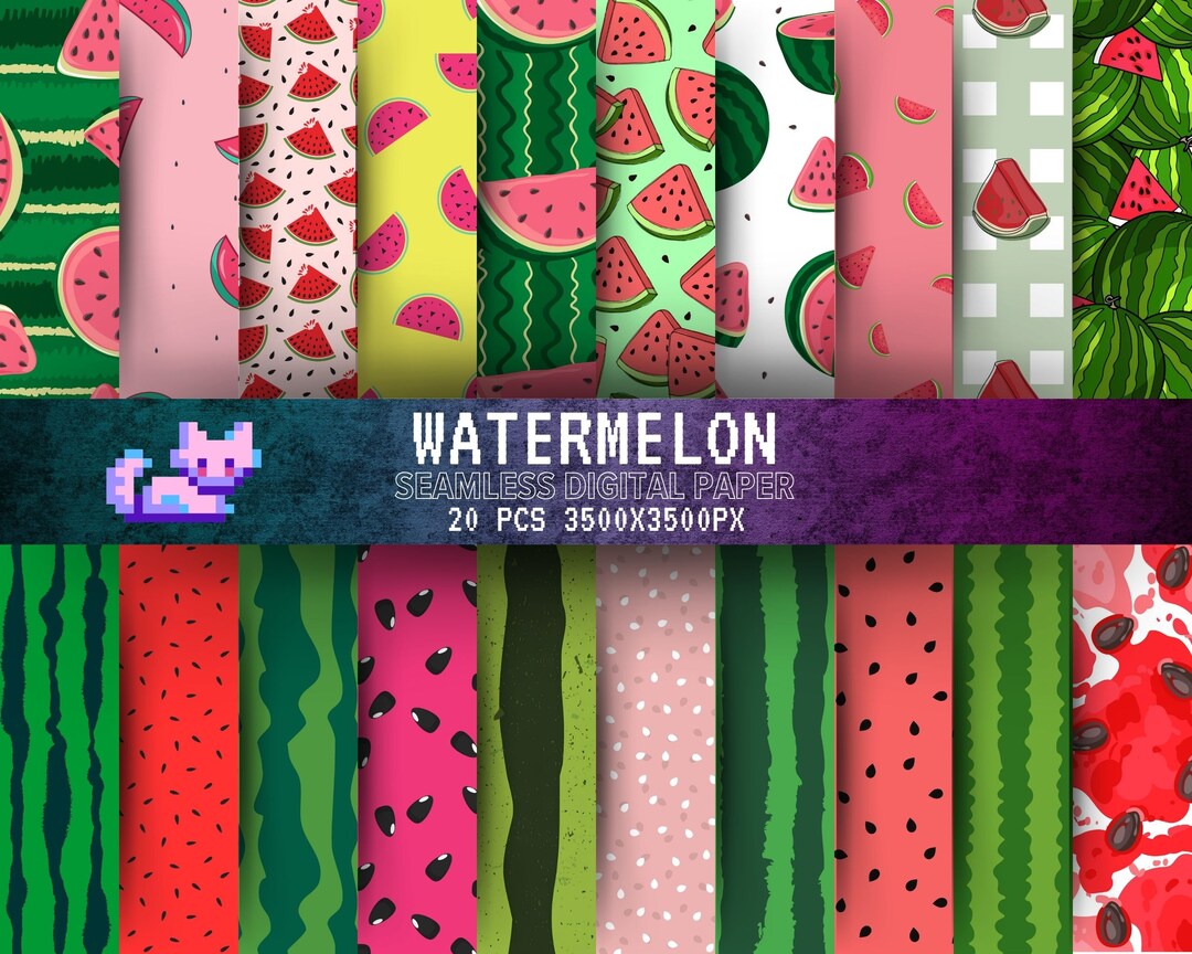 20 Watermelon Digital Paper. Summer Scrapbooking Paper. Seamless ...