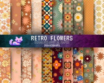 RETRO FLOWERS, Retro Floral Seamless Repeat Pattern, Backgrounds ...