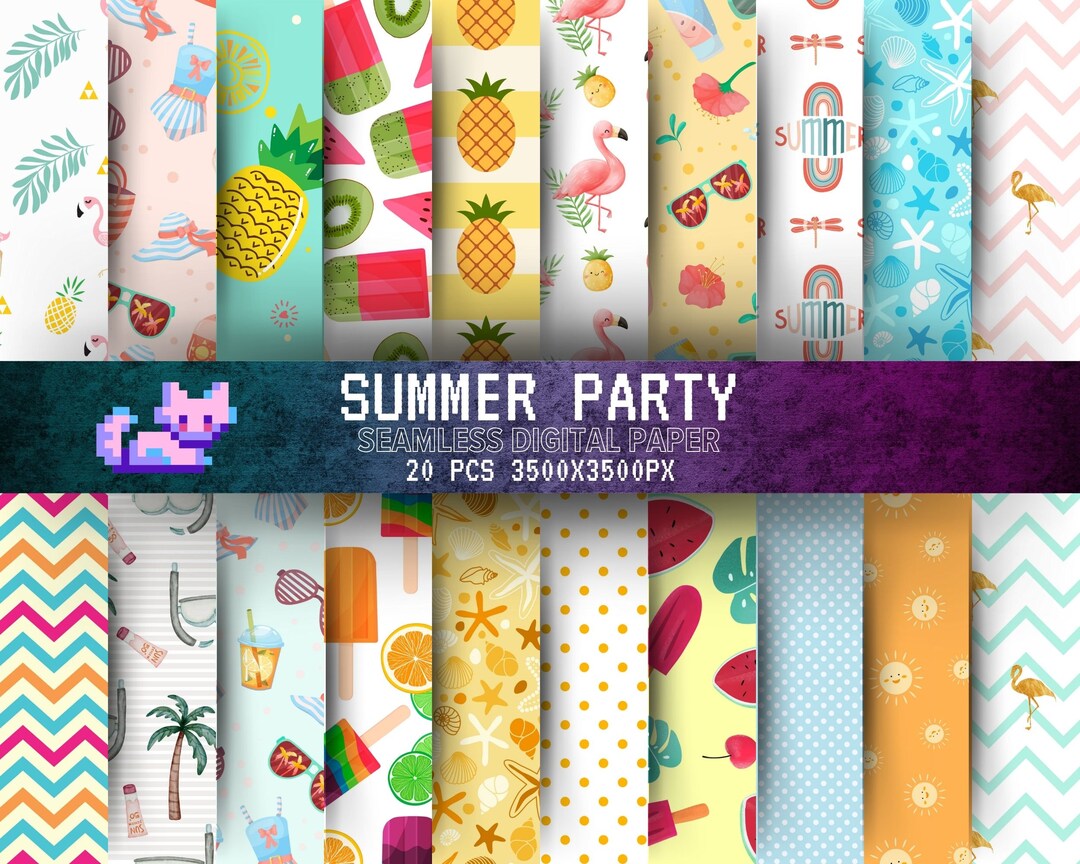 Summer Digital Paper, Pineapple Pattern, Summer Background, Beach Paper ...