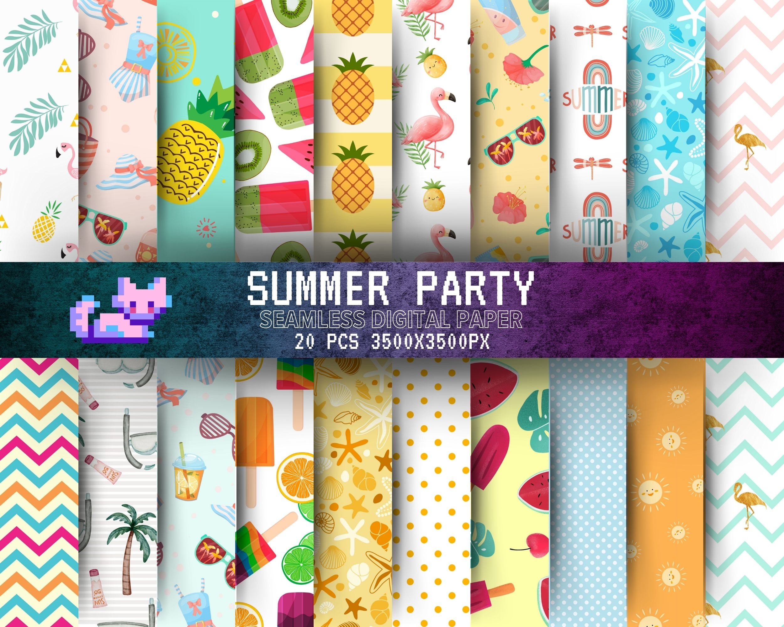 Summer Digital Paper, Pineapple Pattern, Summer Background, Beach Paper ...