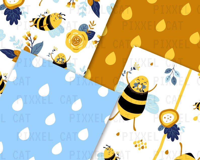 Bee Digital Paper, Honey Bee Digital Paper Set, Honeycomb Pattern Paper ...