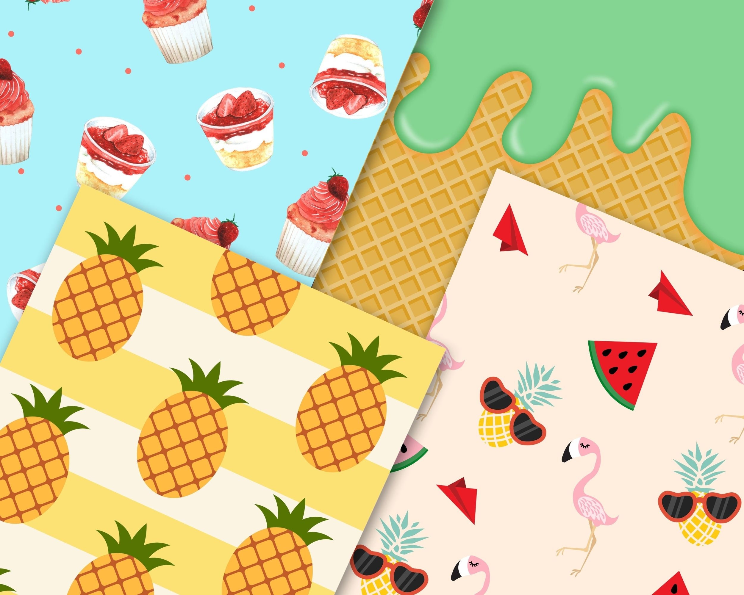 Seamless Ice Cream & Candy Digital Paper - Pineapple, Cupcake, Summer ...