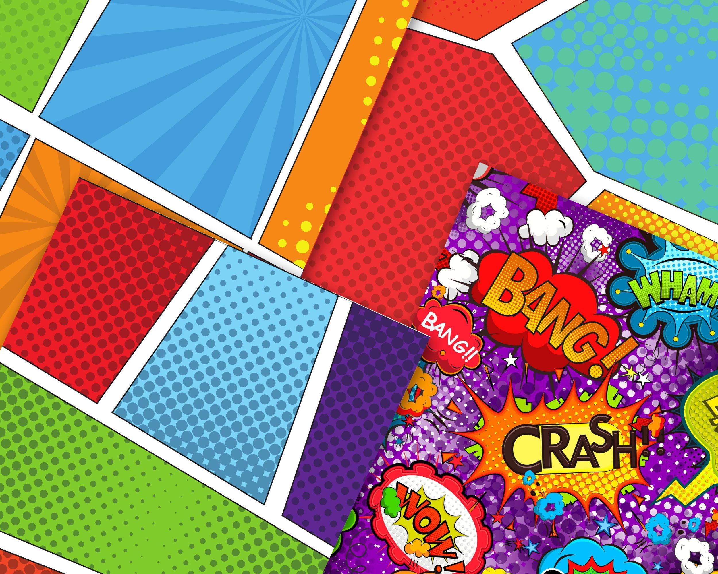 Superhero Comic Book Digital Paper Pack, 6 Seamless Patterns & 14 Pop ...