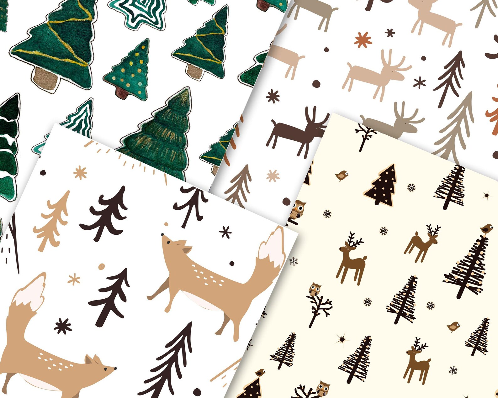 Boho Christmas Digital Paper Set: Floral Holiday Patterns (commercial ...