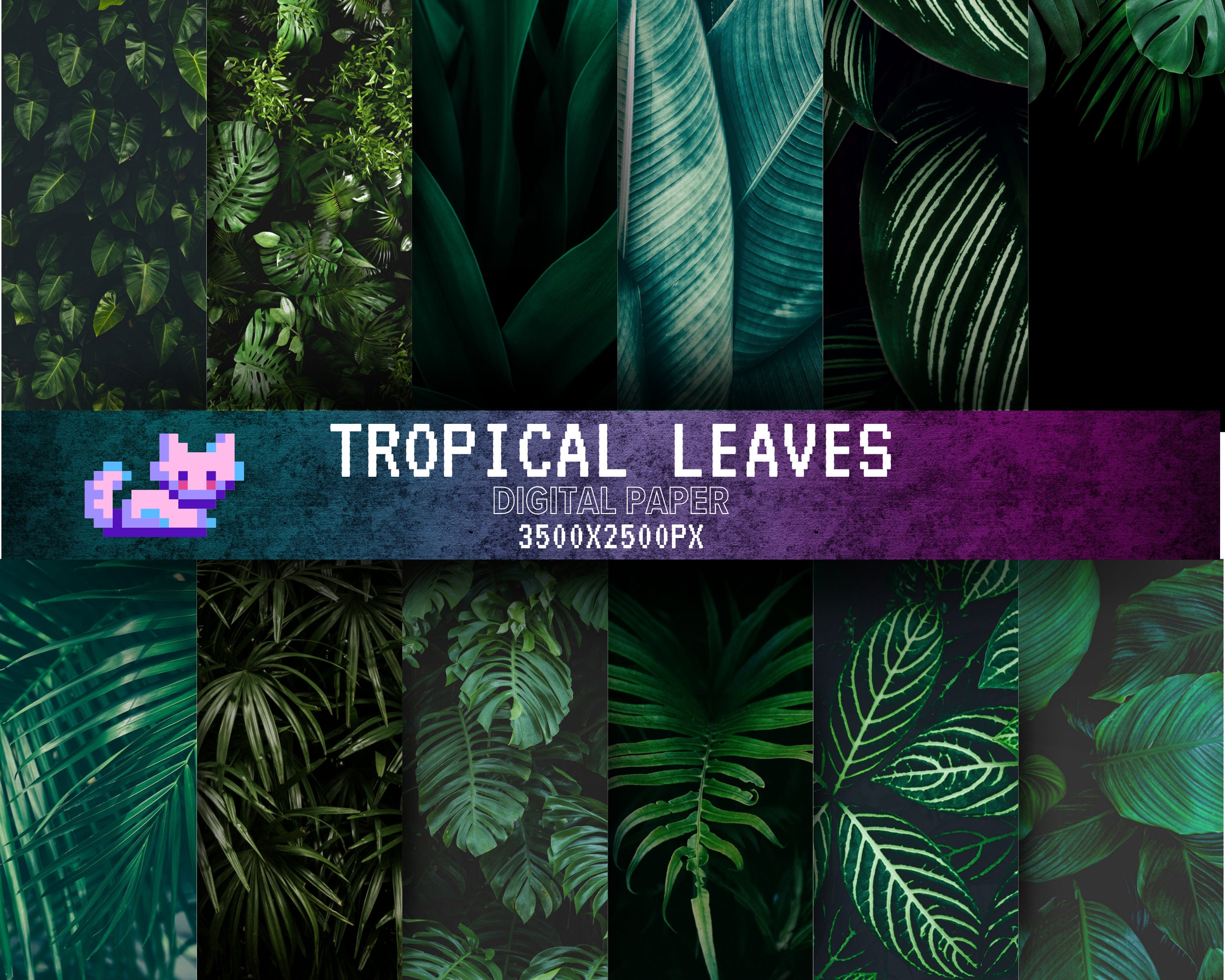 Tropical Leaves Digital Paper Pack: Exotic Nature Backgrounds (instant ...