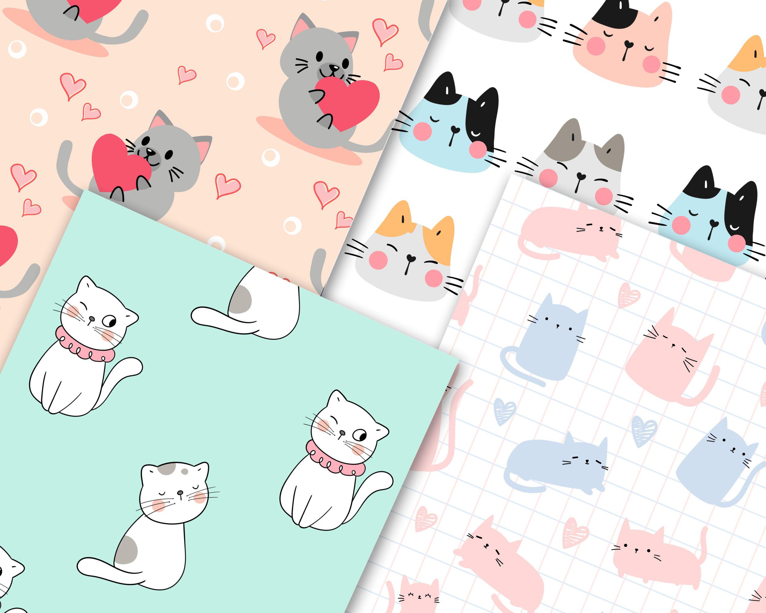 Funny Cats Digital Paper Pack: Kitten Scrapbook Patterns (instant ...
