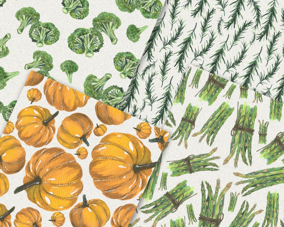 Vegetable Digital Paper Pack With Watercolor Vegetables & Herbs ...
