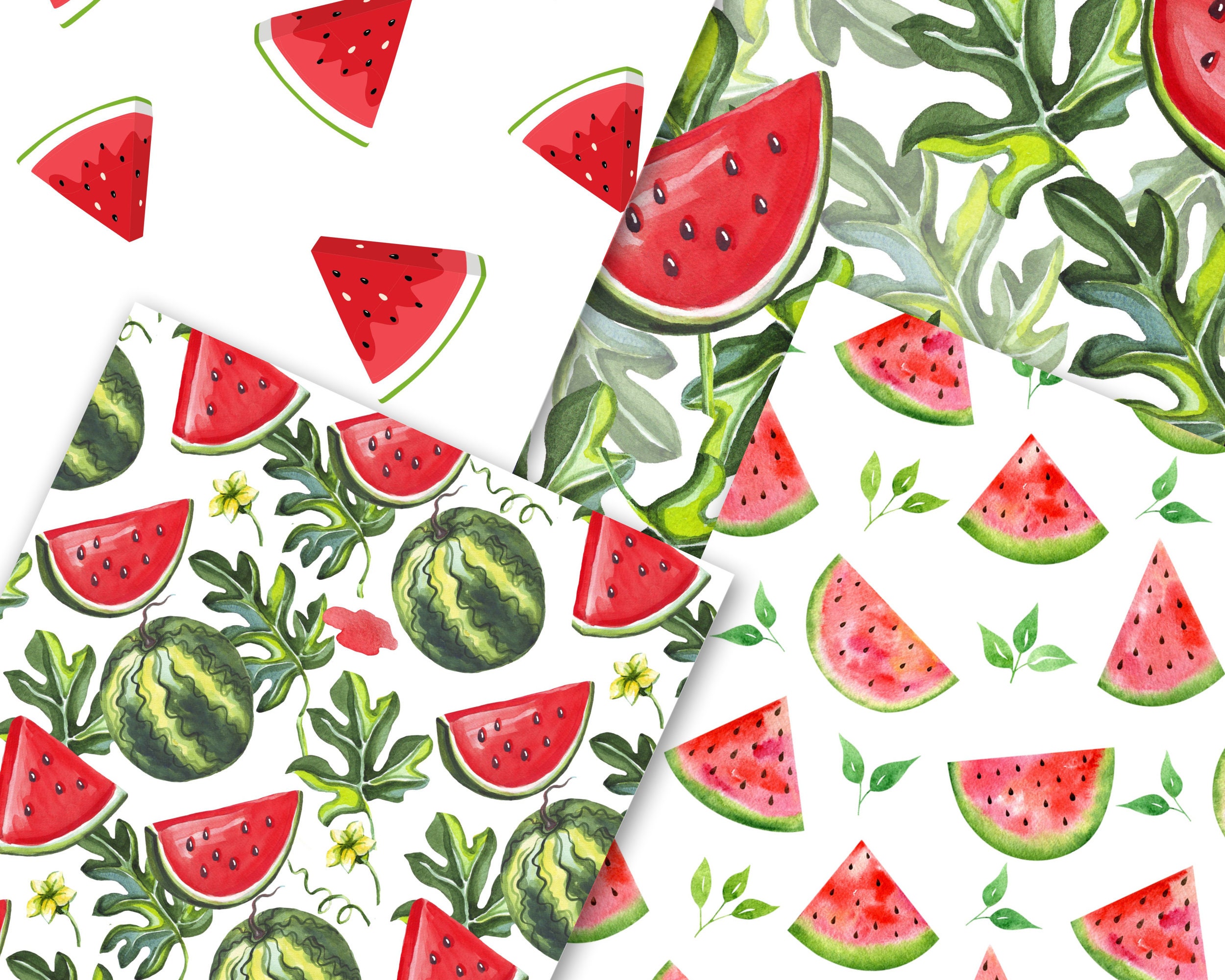 20 Watermelon Digital Paper. Summer Scrapbooking Paper. Seamless ...