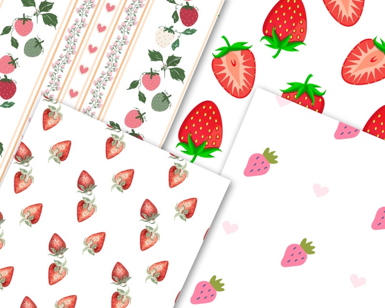 20 Strawberry Themed Digital Papers, Seamless Commercial Use Instant ...