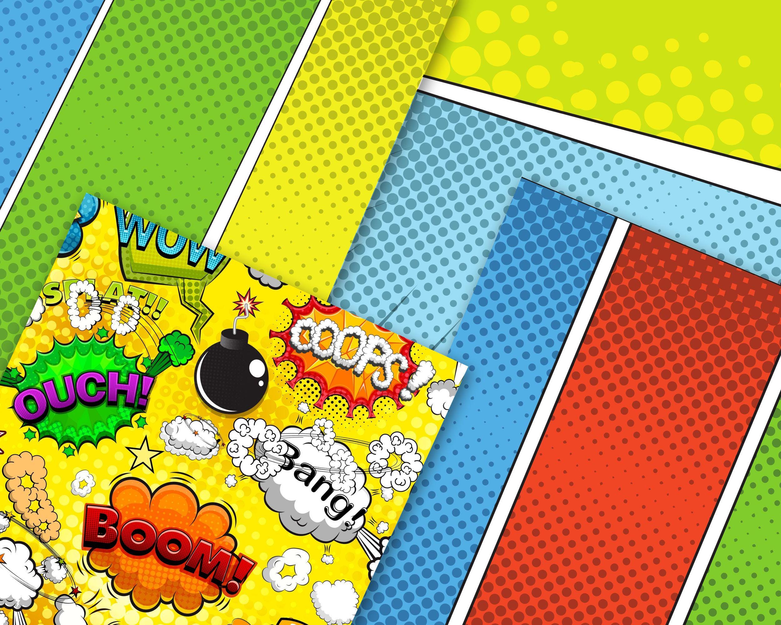 Superhero Comic Book Digital Paper Pack, 6 Seamless Patterns & 14 Pop ...