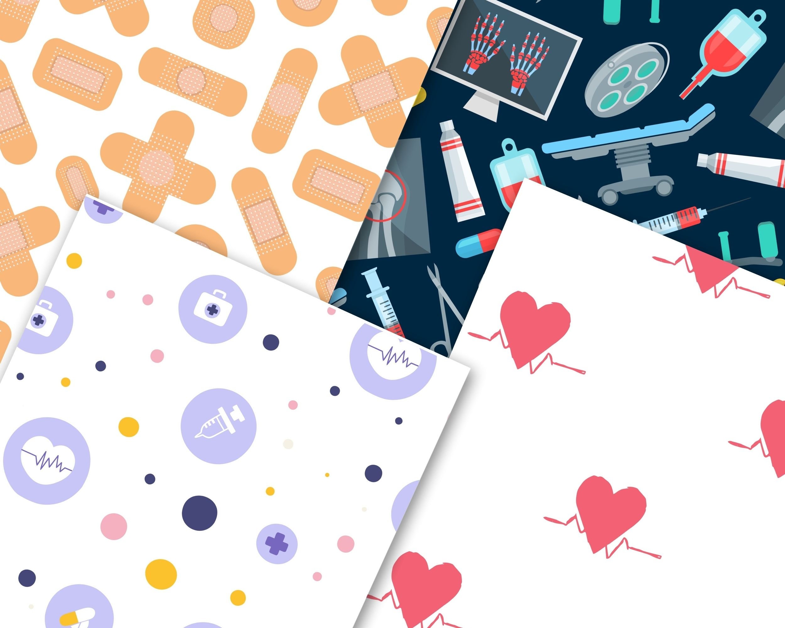 Nurse Digital Paper: Seamless Medical Pattern Backgrounds (instant ...