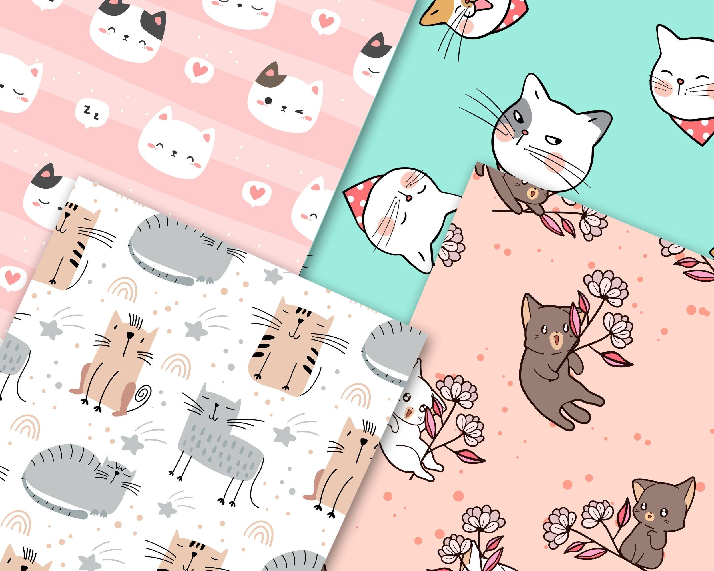 Funny Cats Digital Paper Pack: Kitten Scrapbook Patterns (instant ...