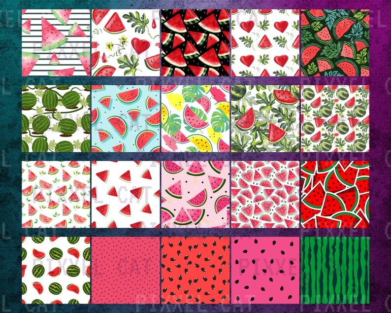 20 Watermelon Digital Paper. Summer Scrapbooking Paper. Seamless ...