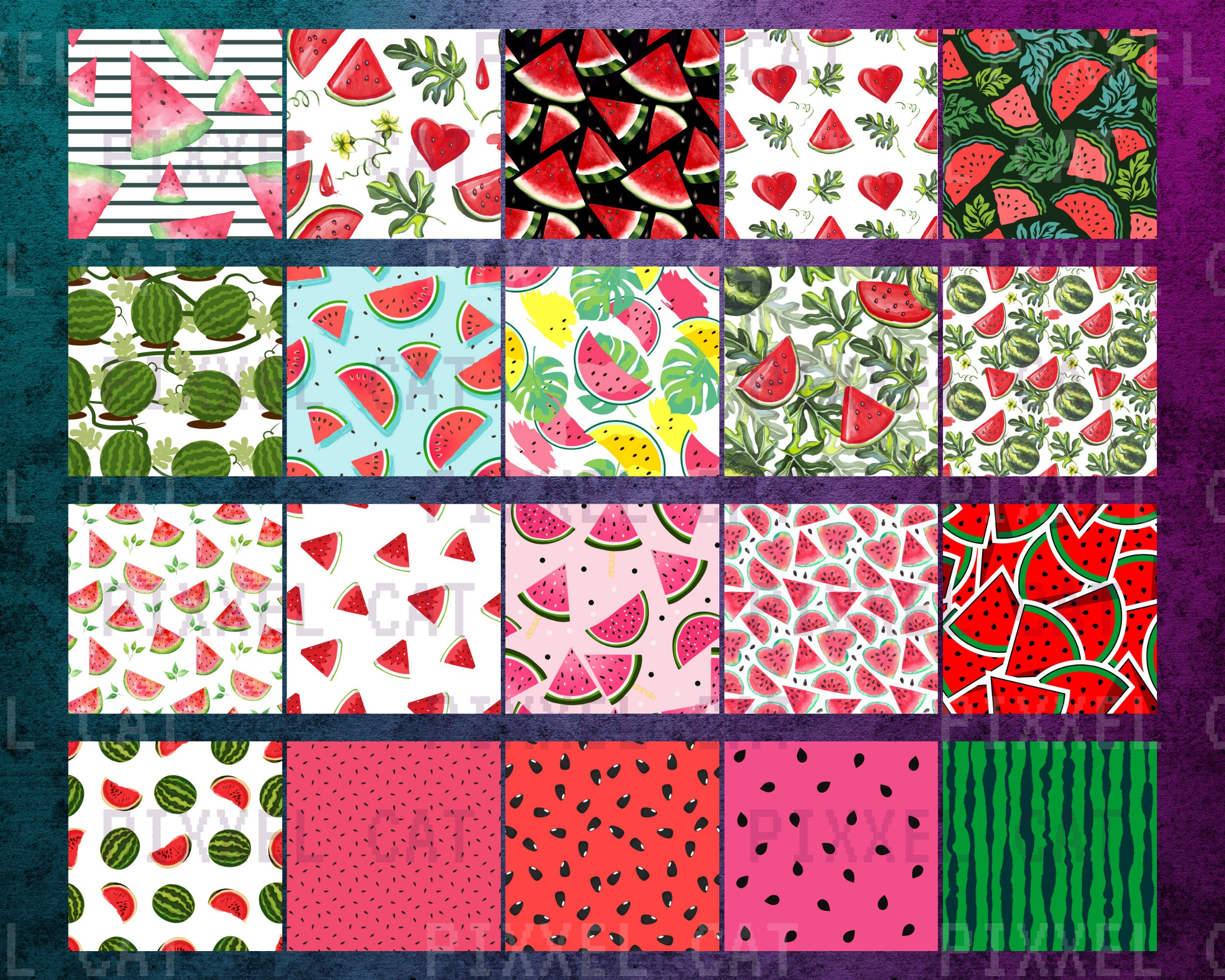 20 Watermelon Digital Paper. Summer Scrapbooking Paper. Seamless ...