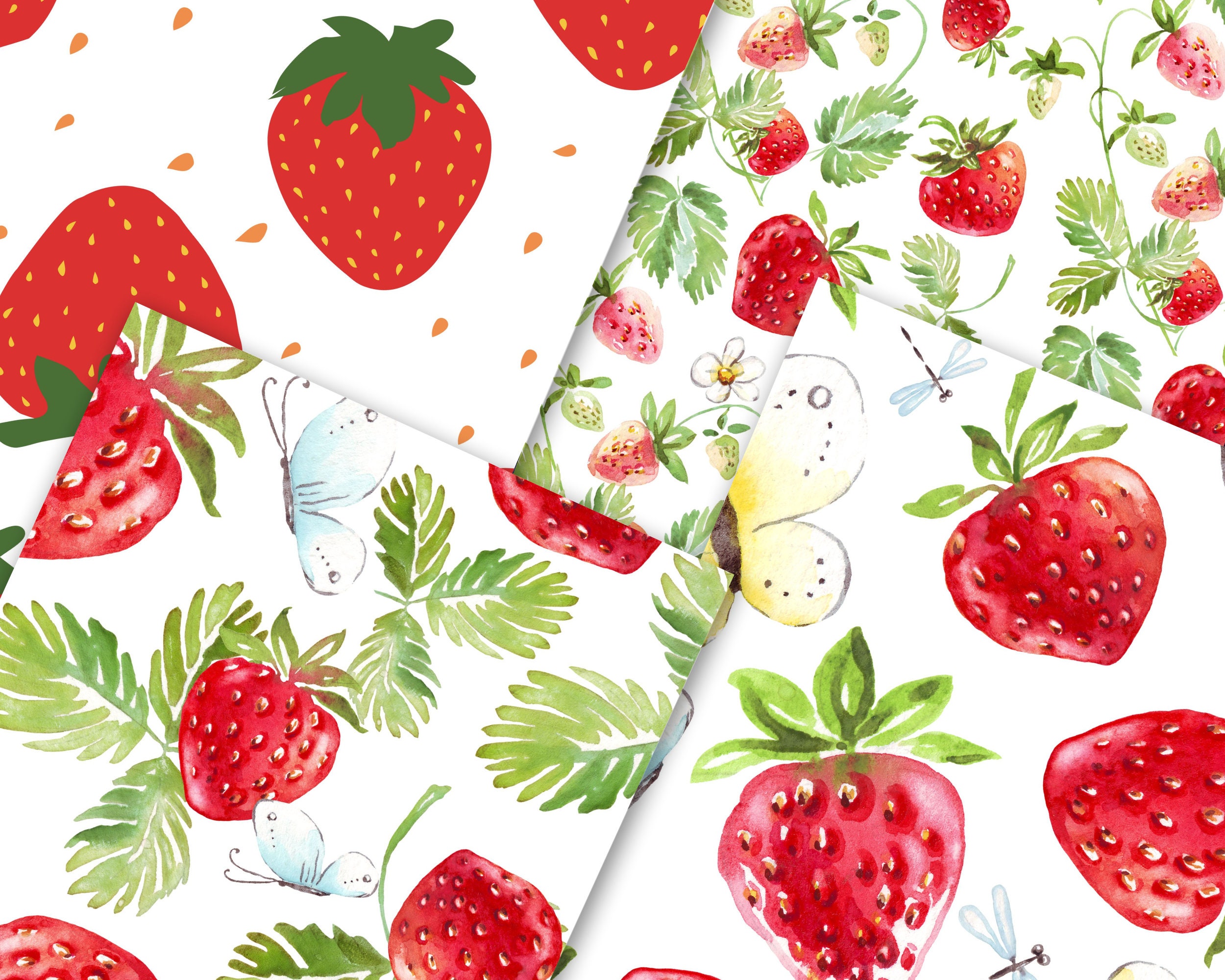 20 Strawberry Themed Digital Papers, Seamless Commercial Use Instant ...