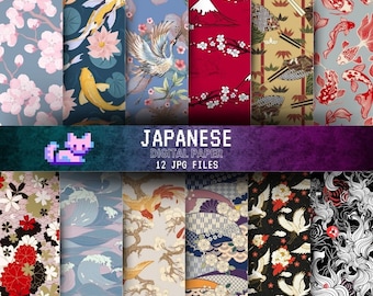 12 Japanese Nature Digital Paper, Seamless Design, Wave Pattern, Cherry ...