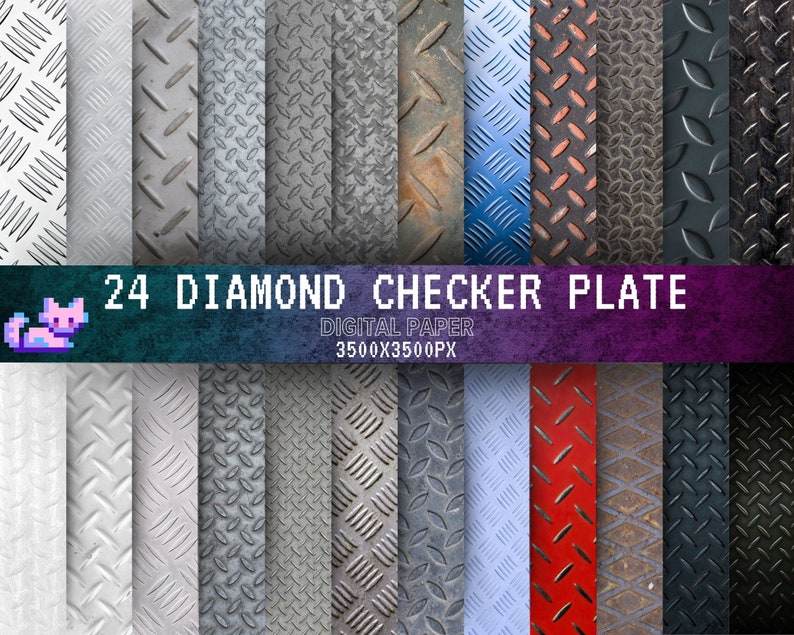 Diamond Checker Digital Paper. 24 Metal Plate Patterns for Scrapbooking ...