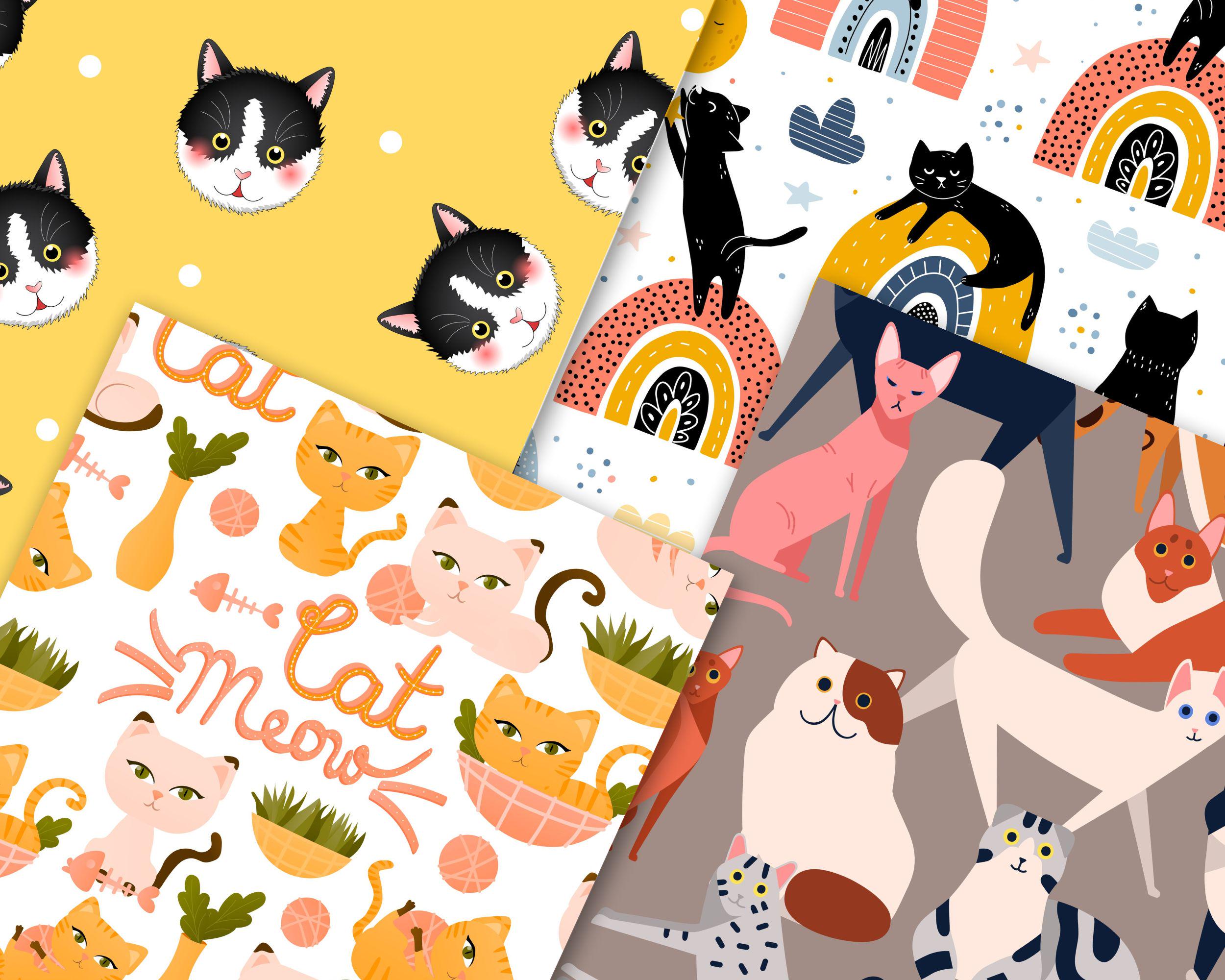 Funny Cats Digital Paper Pack: Kitten Scrapbook Patterns (instant ...