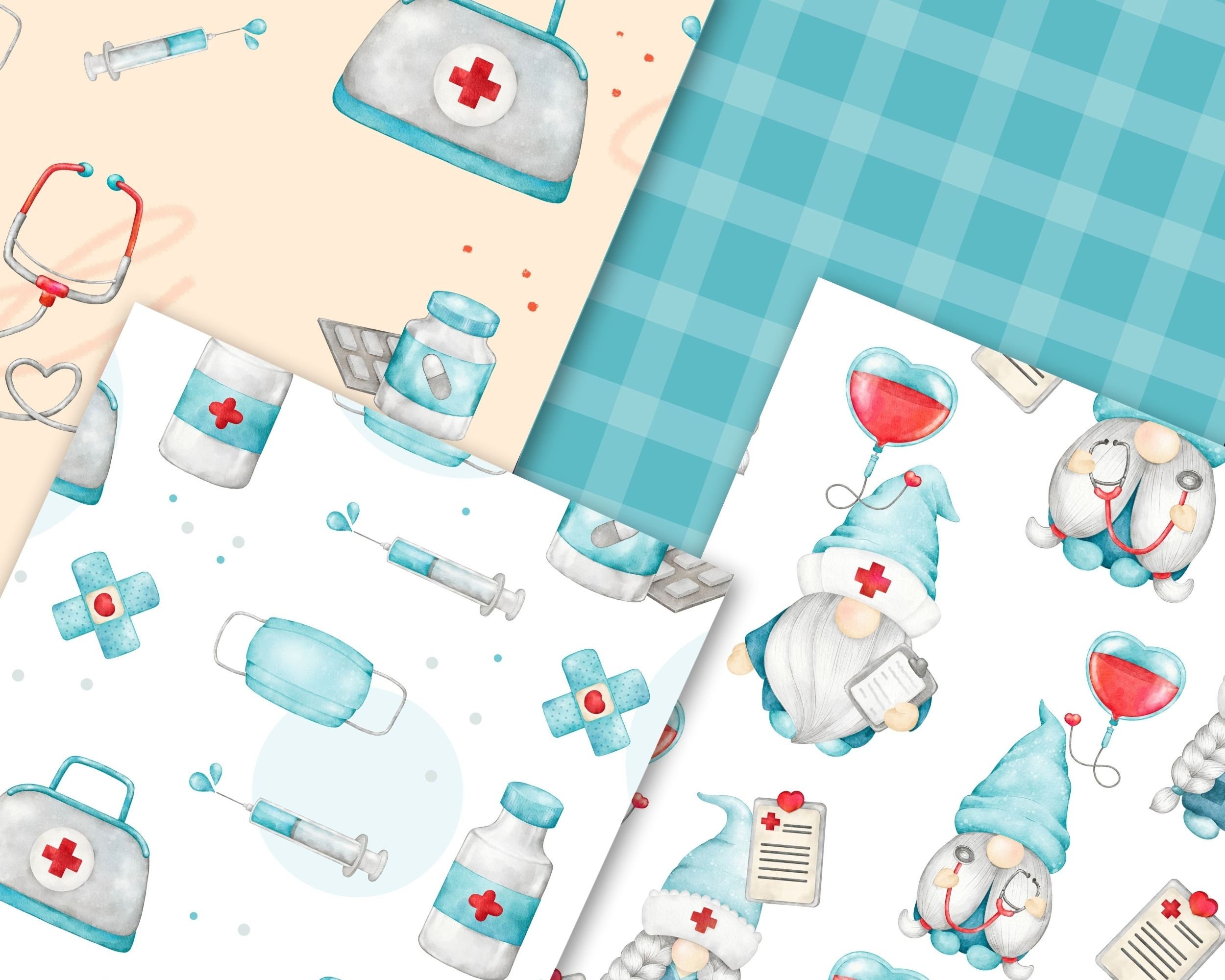 Nurse Digital Paper: Seamless Medical Pattern Backgrounds (instant ...
