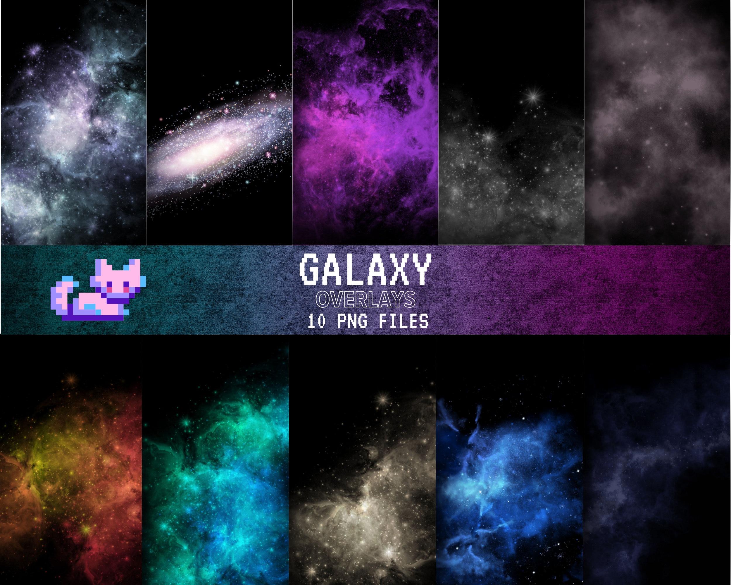 Galaxy Overlays for Photoshop: 10 PNG Transparent Effects (digital ...