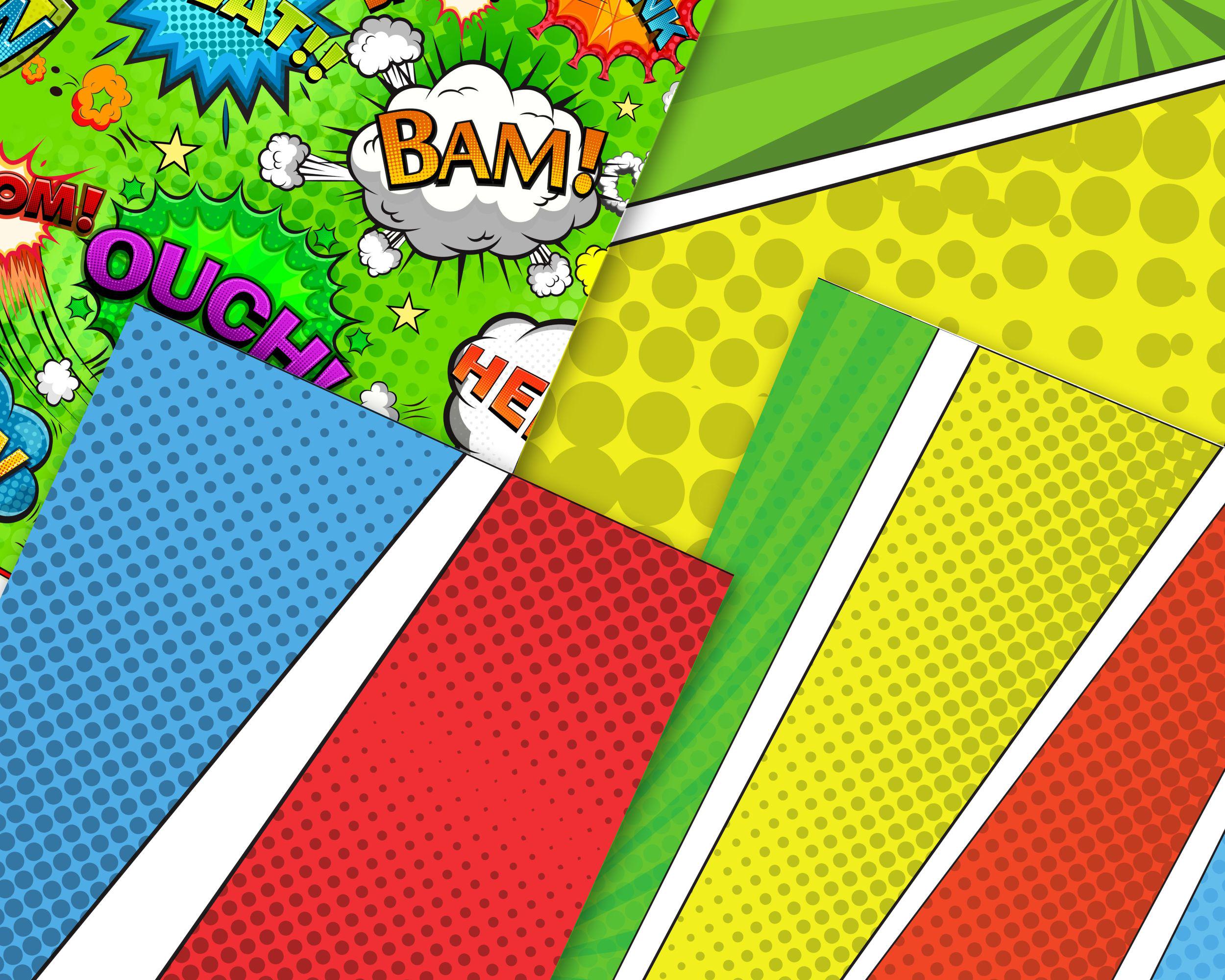 Superhero Comic Book Digital Paper Pack, 6 Seamless Patterns & 14 Pop ...