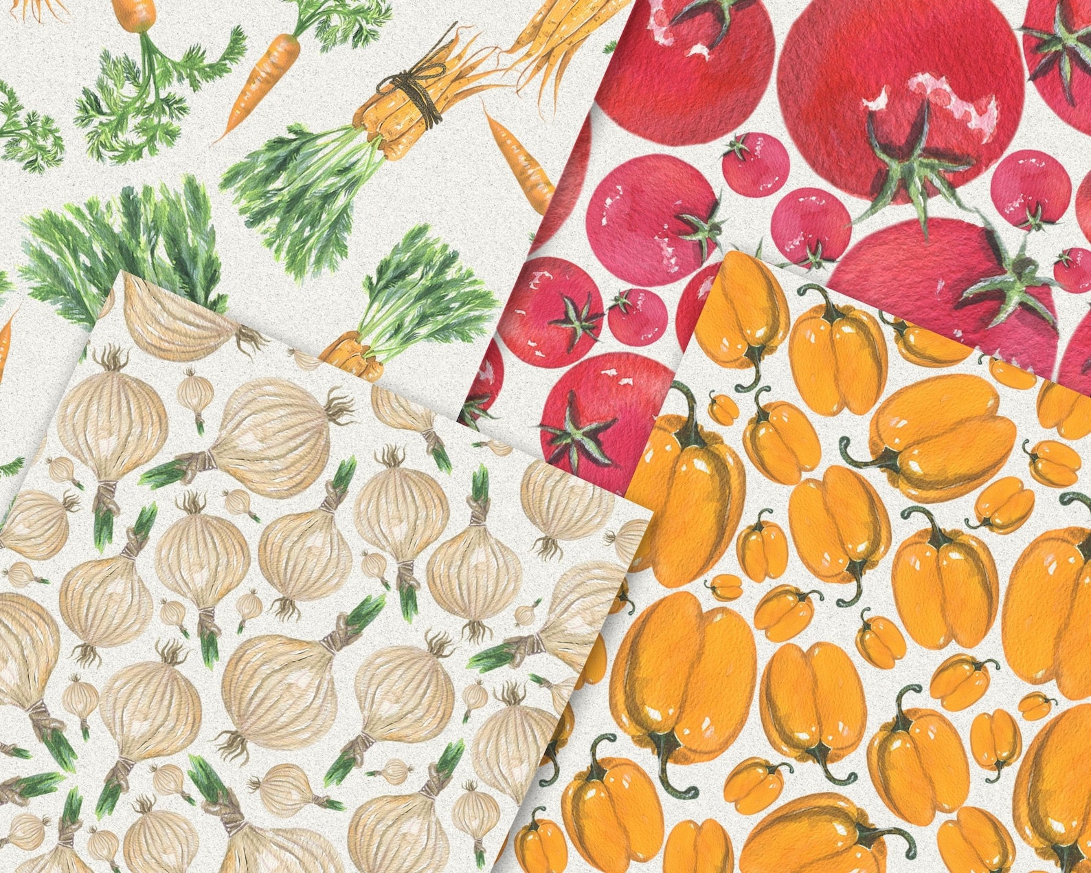 Vegetable Digital Paper Pack With Watercolor Vegetables & Herbs ...