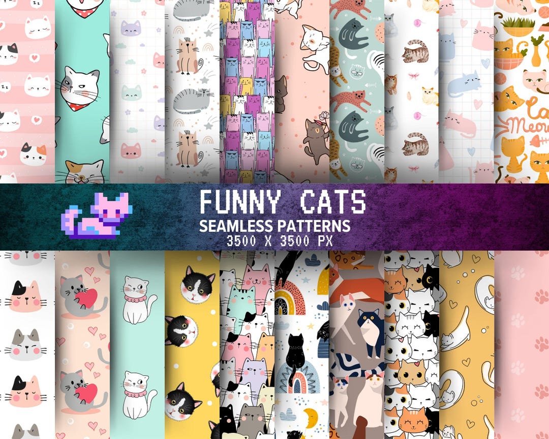 Funny Cats Digital Paper Pack: Kitten Scrapbook Patterns (instant ...